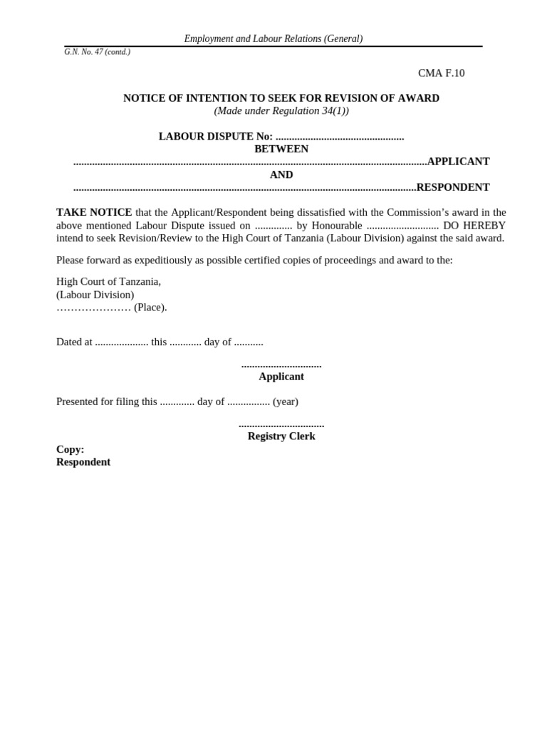 CMA FORMS - Intention To Seek Revision | PDF