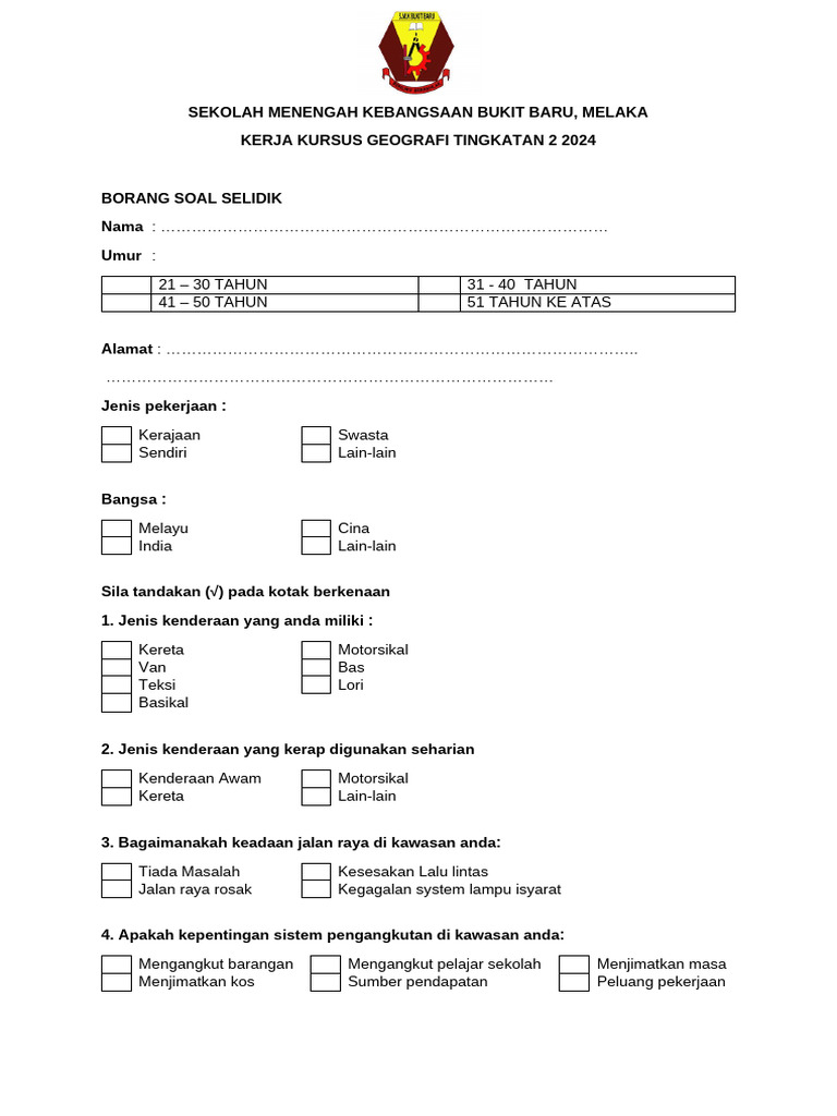 Borang Kaji Selidik | PDF
