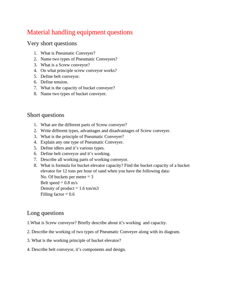 Material Handling Equipment Questions | PDF