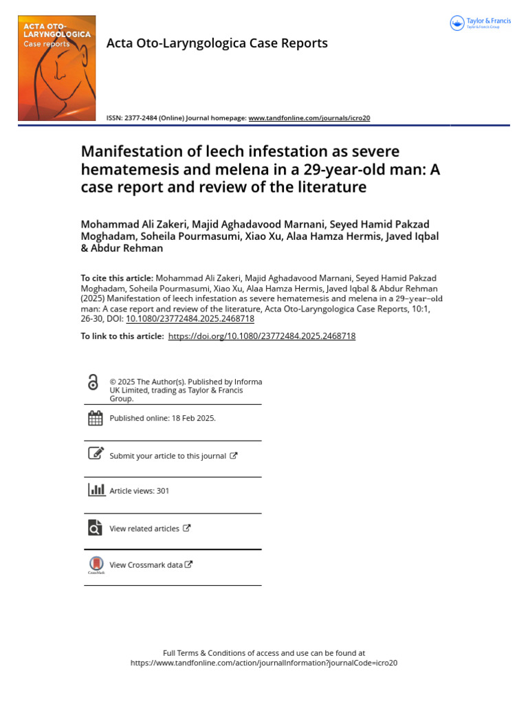 Manifestation of Leech Infestation As Severe Hematemesis and Melena in ...