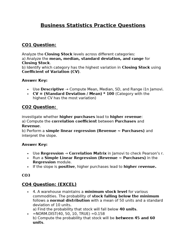 Business Statistics Practice Questions | PDF