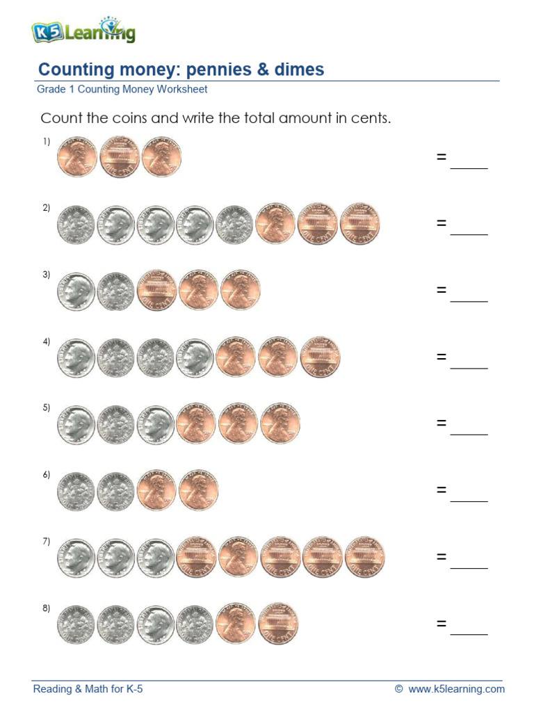Grade 1 Counting Money Pennies Dimes B | PDF