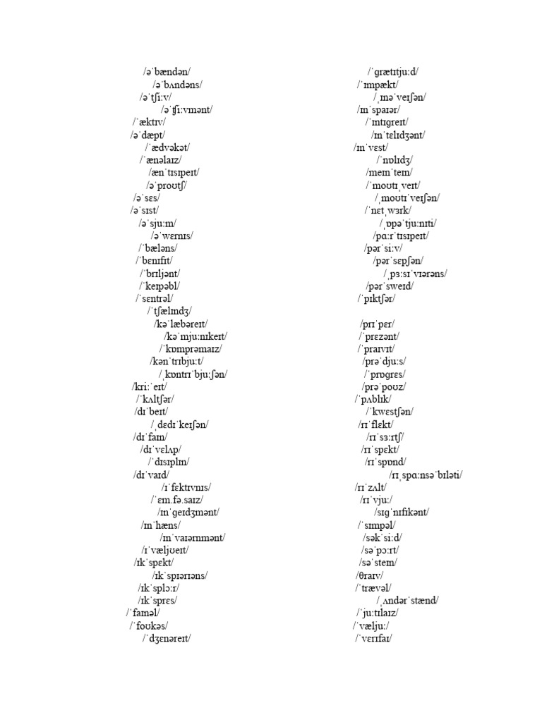 250 Common English Words With Their Pronunciation in IPA | PDF ...