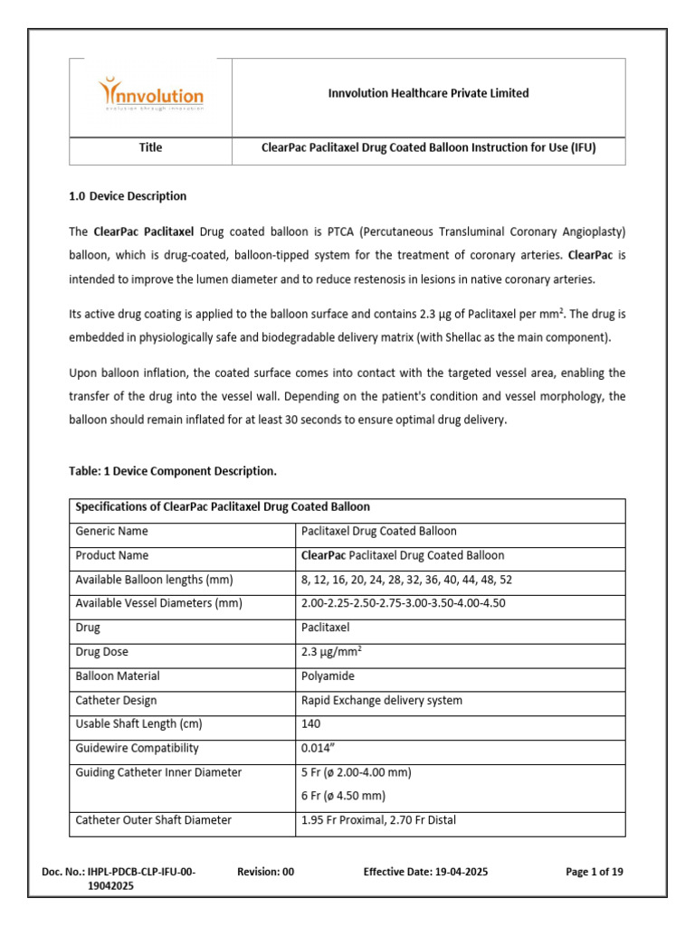 ClearPac IFU IHPL-CLP-IFU-00 - v0 | PDF | Percutaneous Coronary ...