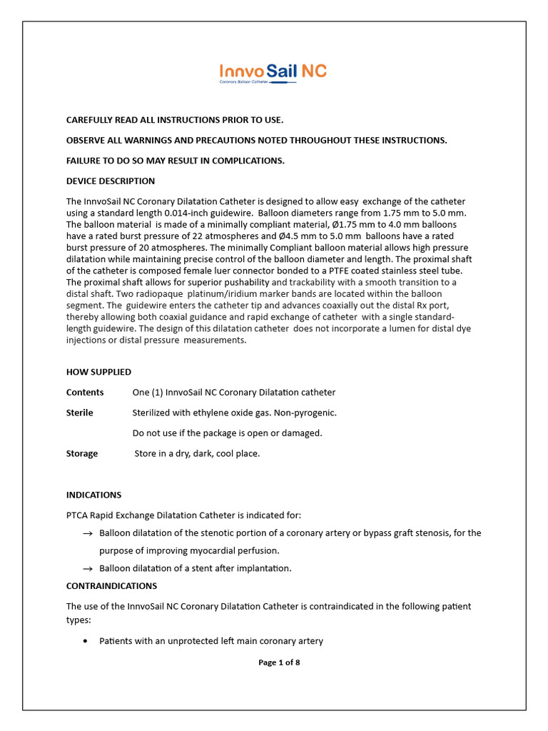 NC IFU For Layout Rev 01 | PDF | Percutaneous Coronary Intervention ...