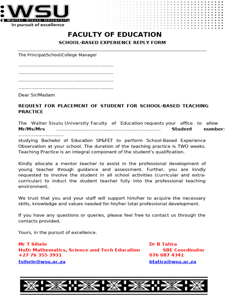 Request Letter BEd WIL PLACEMENT LETTER 2025 | PDF | Learning