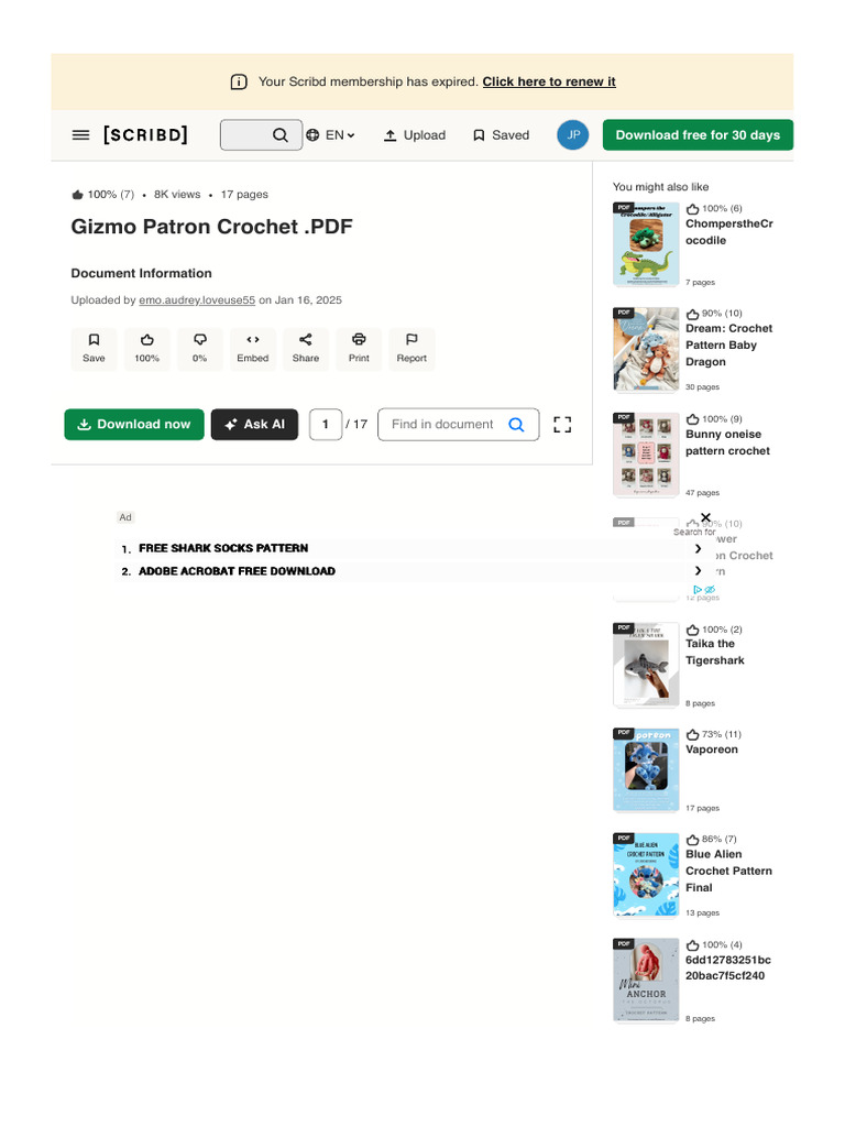 Gizmo Patron Crochet Pattern | PDF | Crochet | Scribd