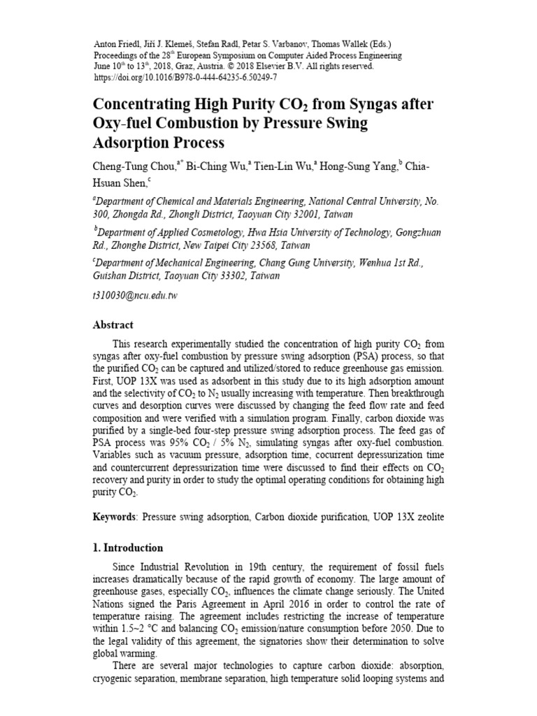 Concentrating High Purity CO2 From Syngas After Oxy-Fuel Combustion by ...