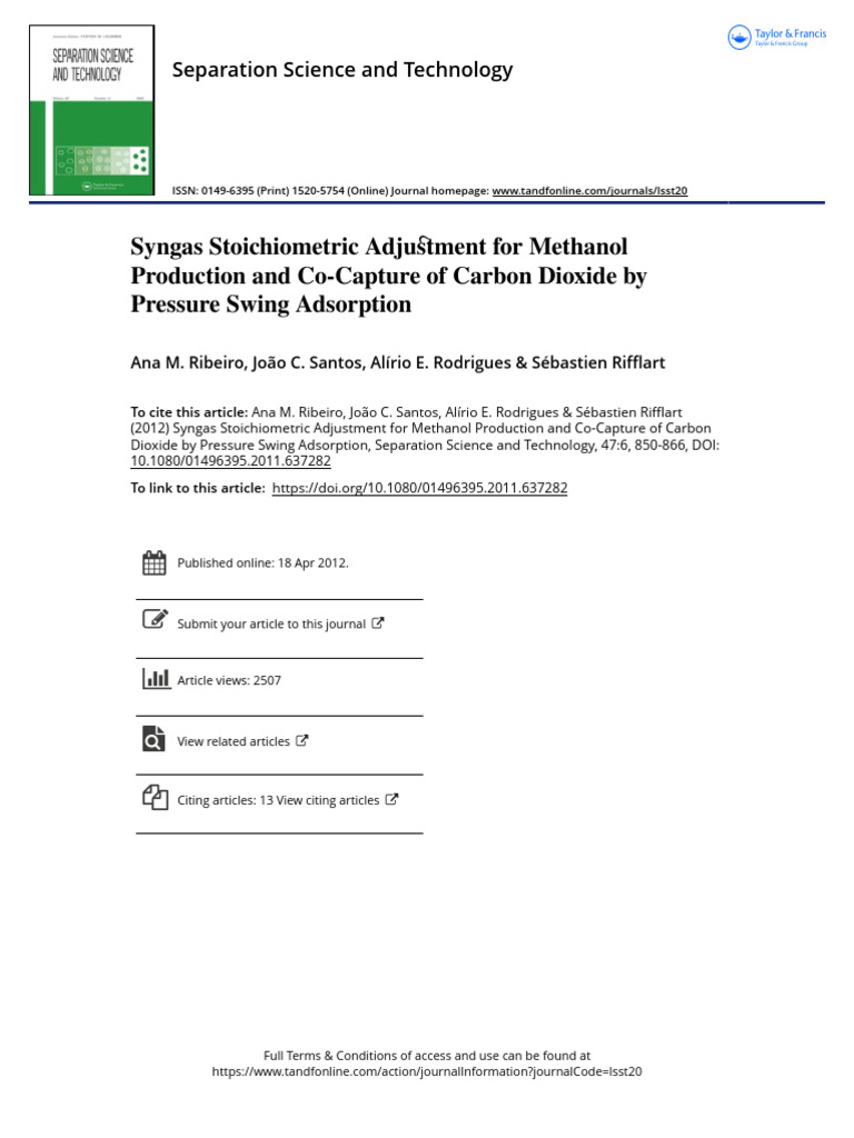 Syngas Stoichiometric Adjustment for Methanol Production and Co-Capture ...