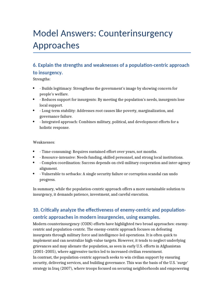 Counterinsurgency Model Answers | PDF | Insurgency