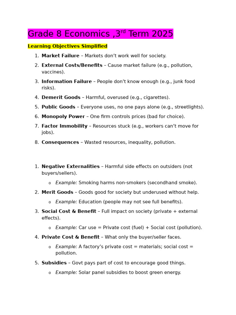 UPDATED Grade 8 Economics 3rd Term 2025 | PDF | Profit (Economics ...