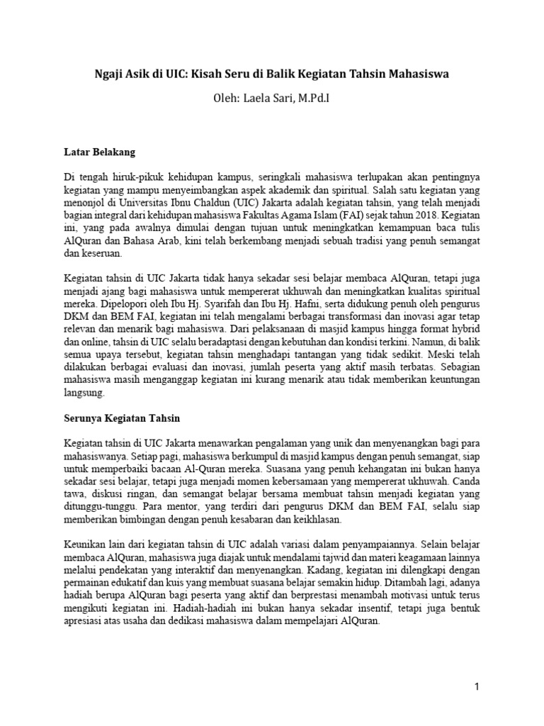 1. Laela Sari-Ngaji Asik di UIC | PDF