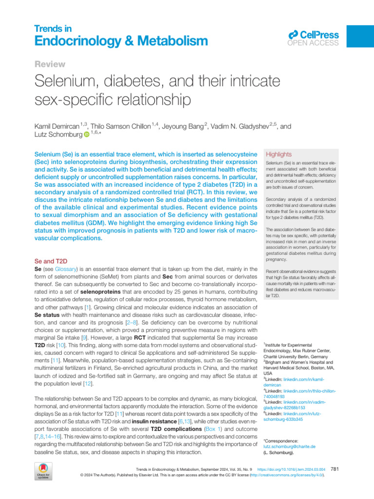Selenium Diabetes And Their Intricate Sex Specif Pdf Selenium Gestational Diabetes