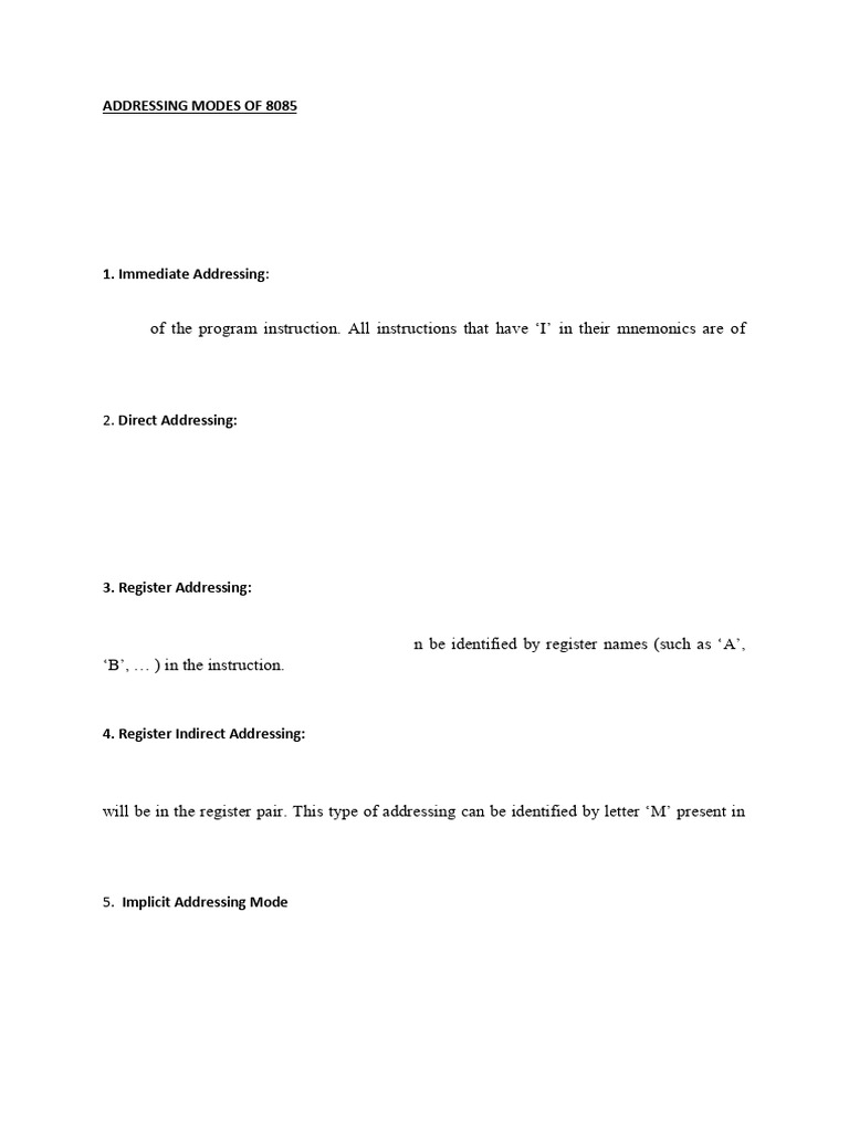Addressing Modes of 8085 | PDF