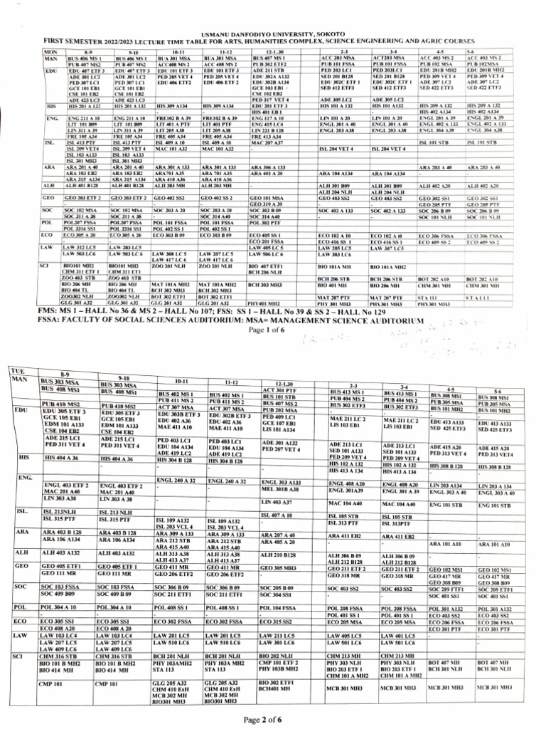 1ST Semester 2022 - 23 Time Table | PDF