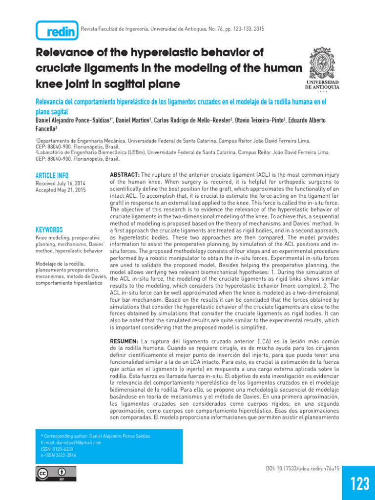 Relevance of The Hyperelastic Behavior of Cruciate Ligaments in The ...
