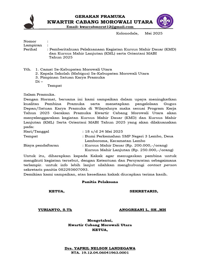 Surat Edaran Pelaksanaan KMD KLM 2025 Gudep Kwaran Pimpinan Saka | PDF