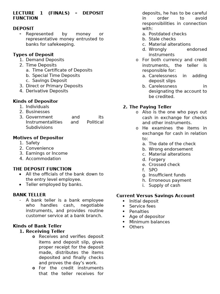 Lecture 1 Deposit Function | PDF | Banks | Deposit Account