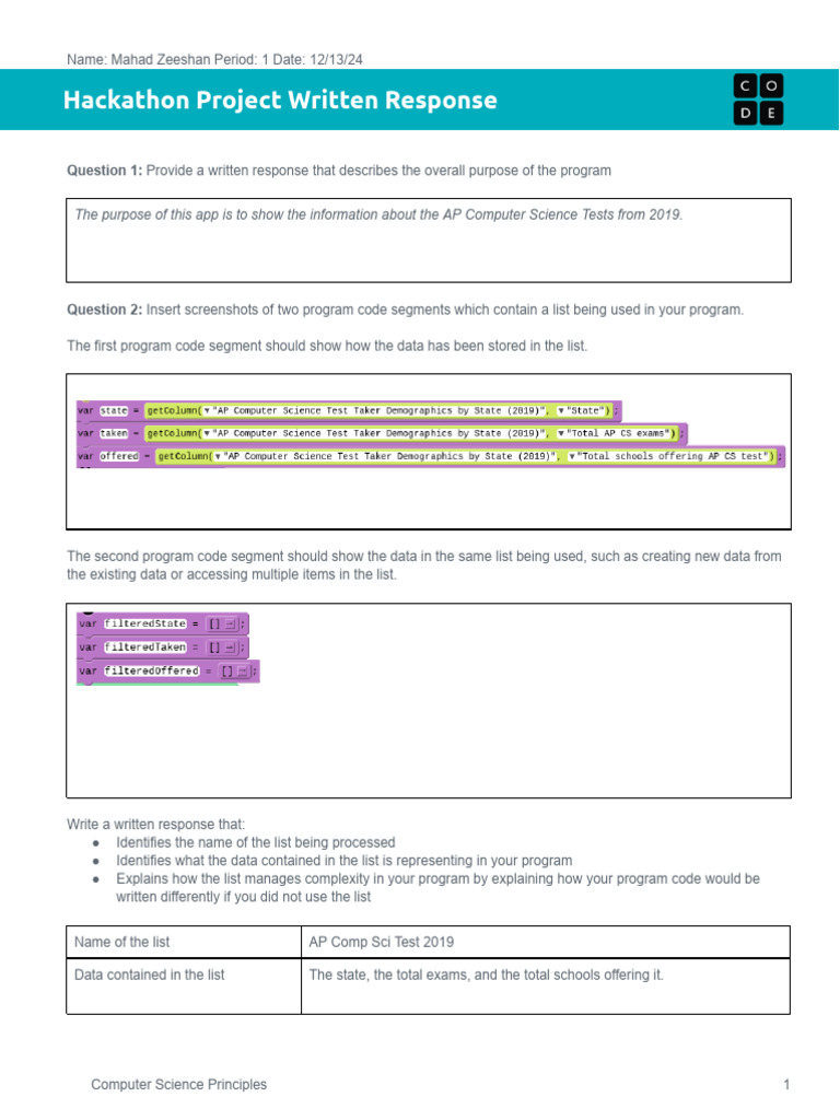 MZ Hackathon Project Written Response | PDF