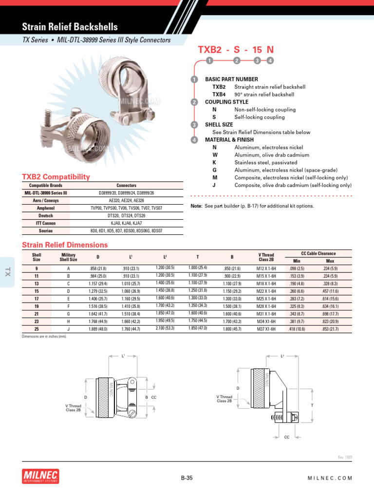 d38999 Strain Relief Datasheet | PDF