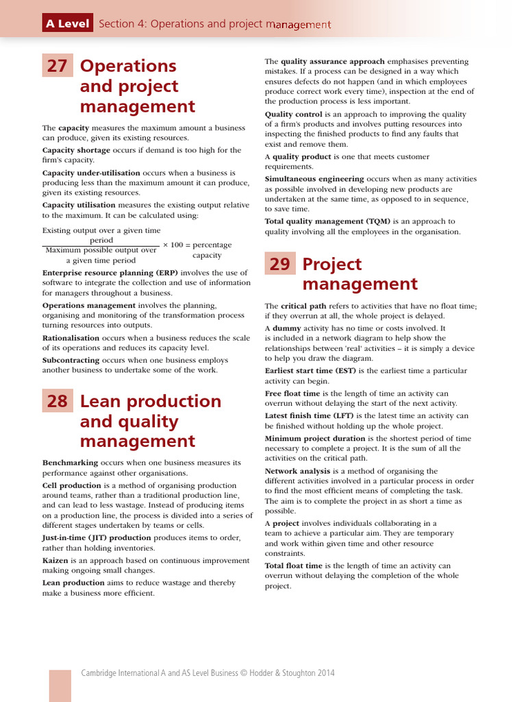 A Level Operations and Project Management Key Terms | PDF | Lean ...