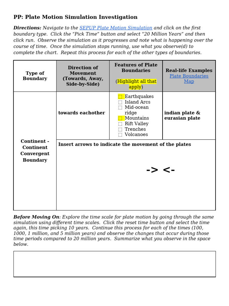 PP_ Plate Motion Simulation Investigation-1 (1) | PDF | Plate Tectonics ...