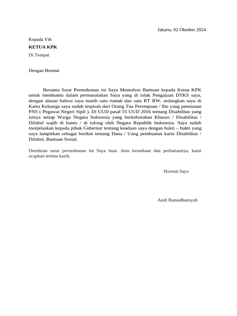 Surat Permohonan KPK | PDF