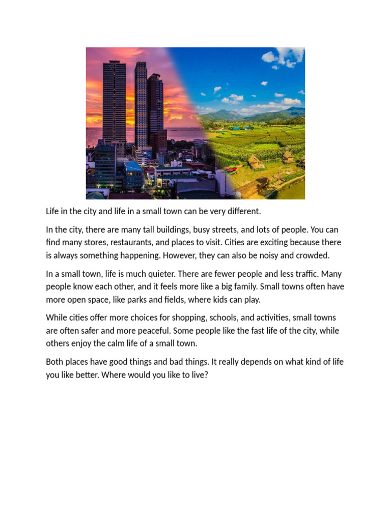 Life in The City and Life in A Small Town Can Be Very Different | PDF