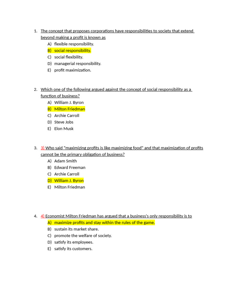 Chapter 3 Social Responsibility and Ethics in Strategic Management MCQ ...