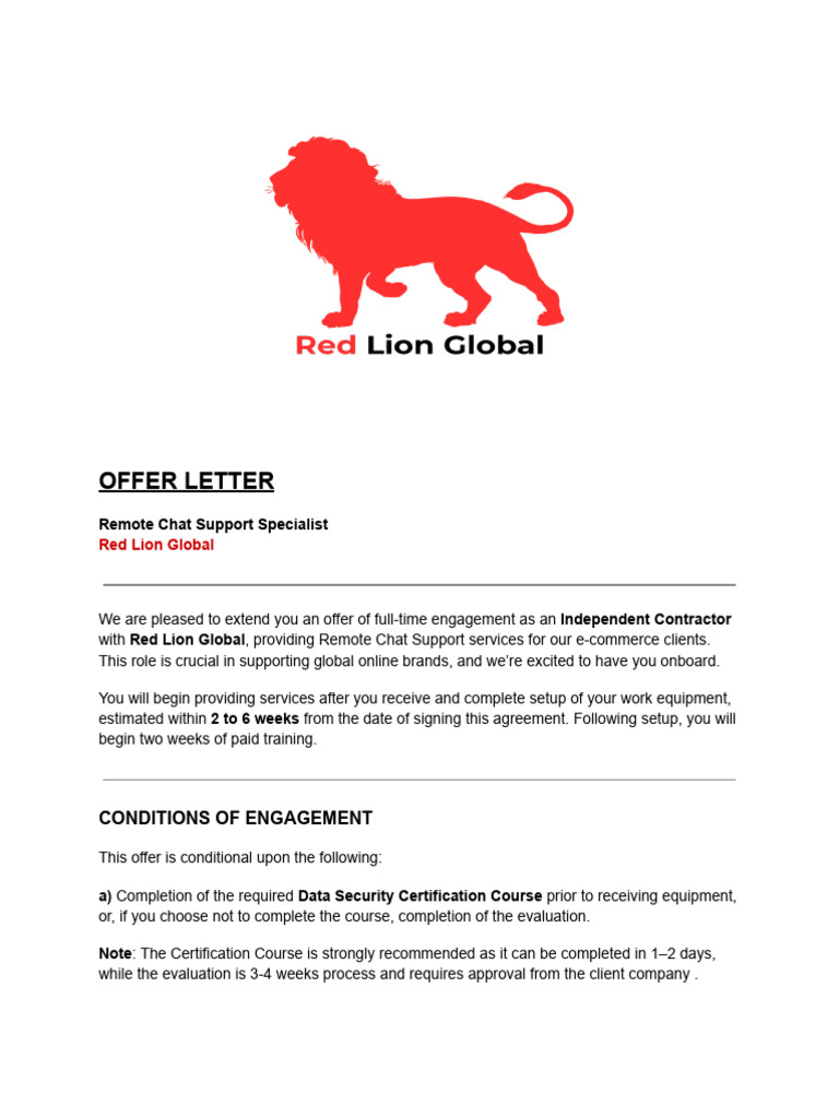 Offer Letter & Independent Contractor Agreement | PDF | Employment ...