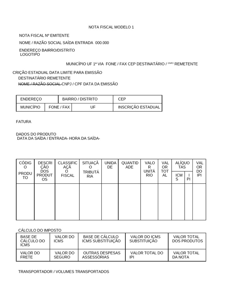 Modelo de Nota Fiscal Completo | PDF | Recibo