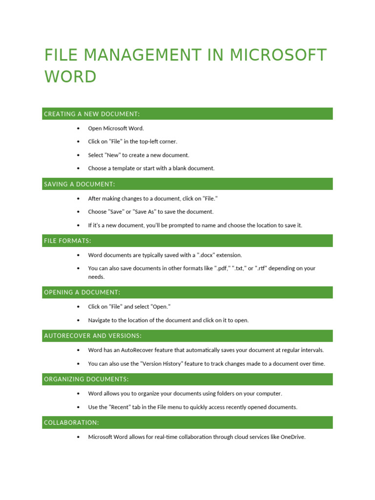 Microsoft Word File Management Guide | PDF