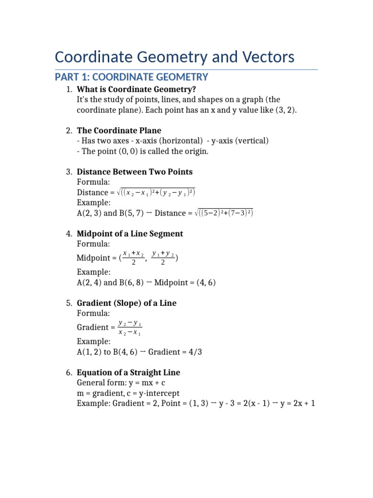 Coordinate Geometry and Vectors IGCSE 0950 | PDF | Line (Geometry ...