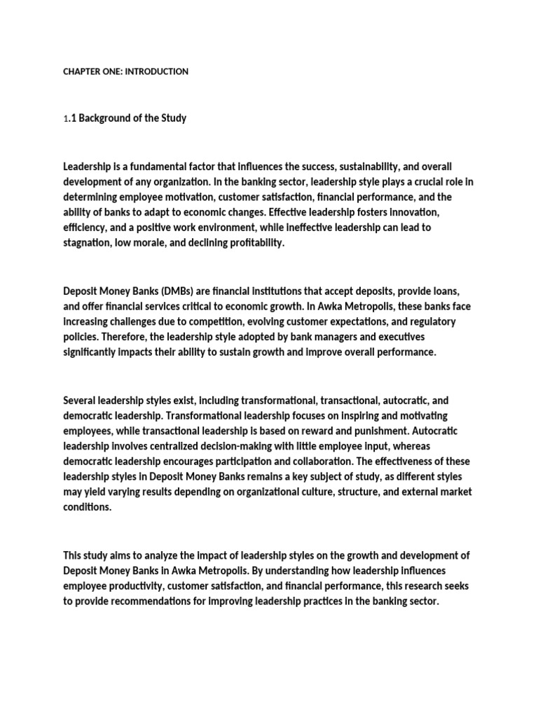 Project CHAPTER ONE - IN-WPS Office | PDF | Leadership | Banks