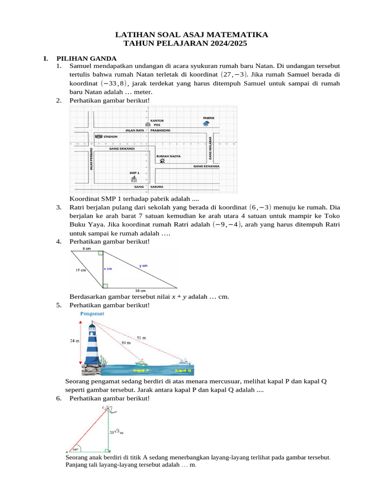 LATIHAN SOAL ASAJ MTK TH 2024-2025 | PDF