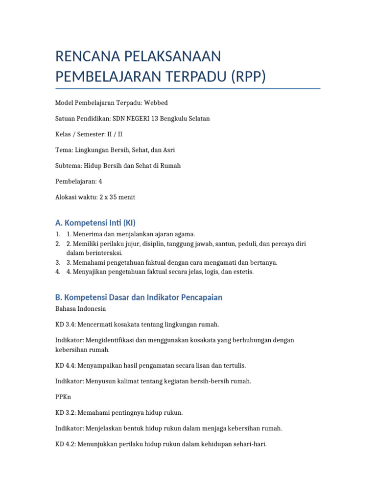 RPP Terpadu Webbed Kelas2 | PDF
