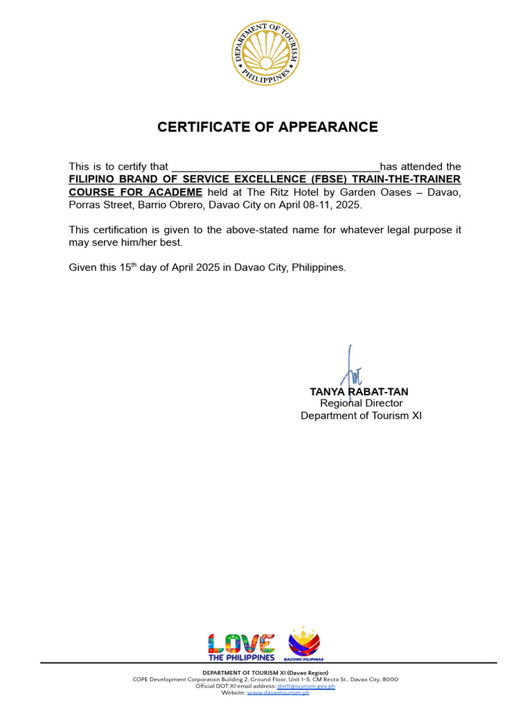 Certificate of Appearance TTT | PDF