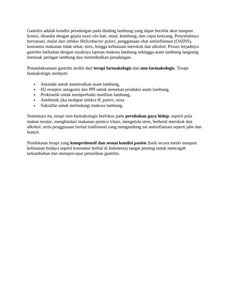 Gastritis adalah kondisi peradangan pada dinding lambung yang dapat ...