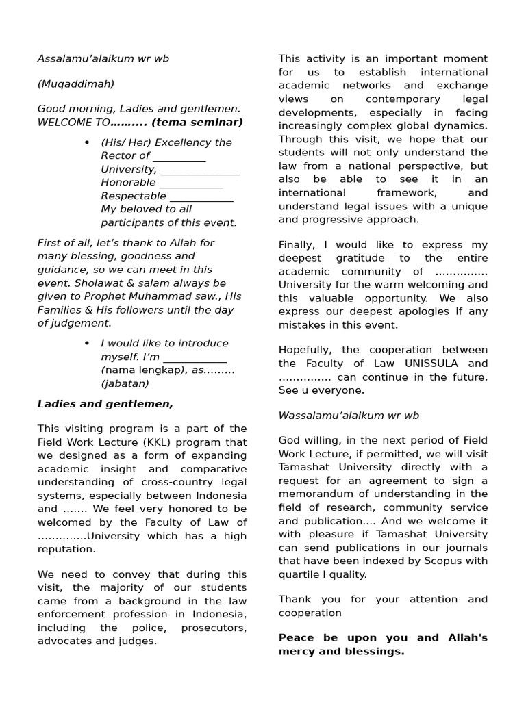Sambutan Simple in English | PDF