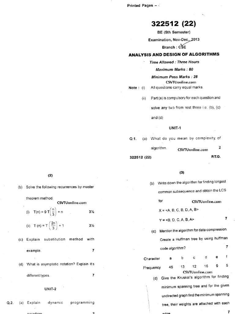 Cs 322512 Analysis and Design of Algorithm Dec 2013 | PDF
