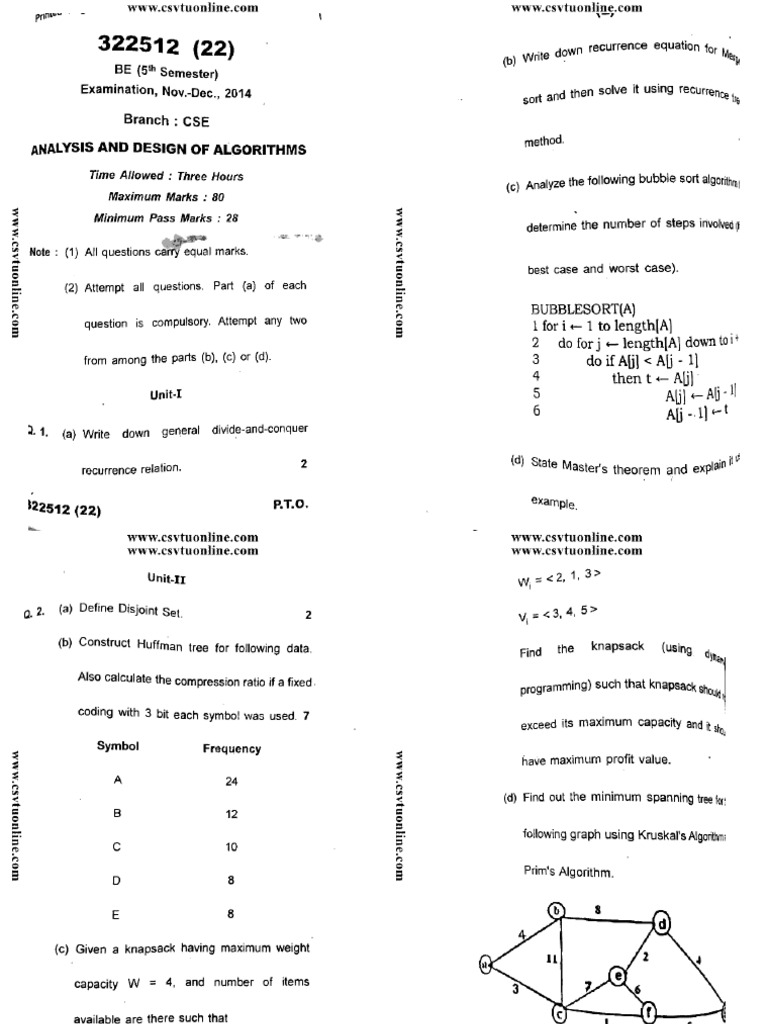 Cs 322512 Analysis and Design of Algorithm Dec 2014 | PDF