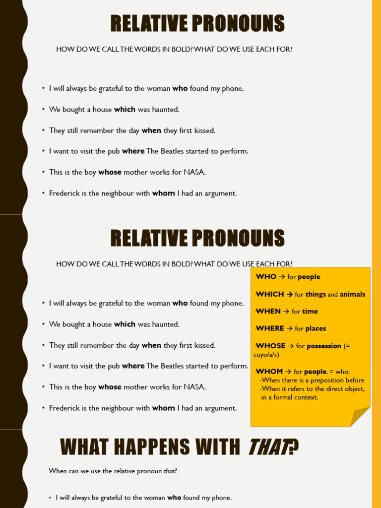 Relative Pronouns and Relative Clauses | PDF | Pronoun | Grammar