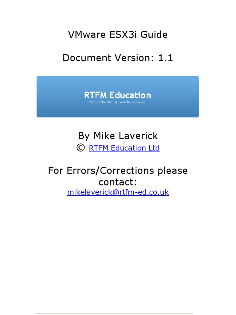 Vmware Esx3I Guide Document Version: 1.1: RTFM Education LTD | PDF | Command Line Interface | V ...