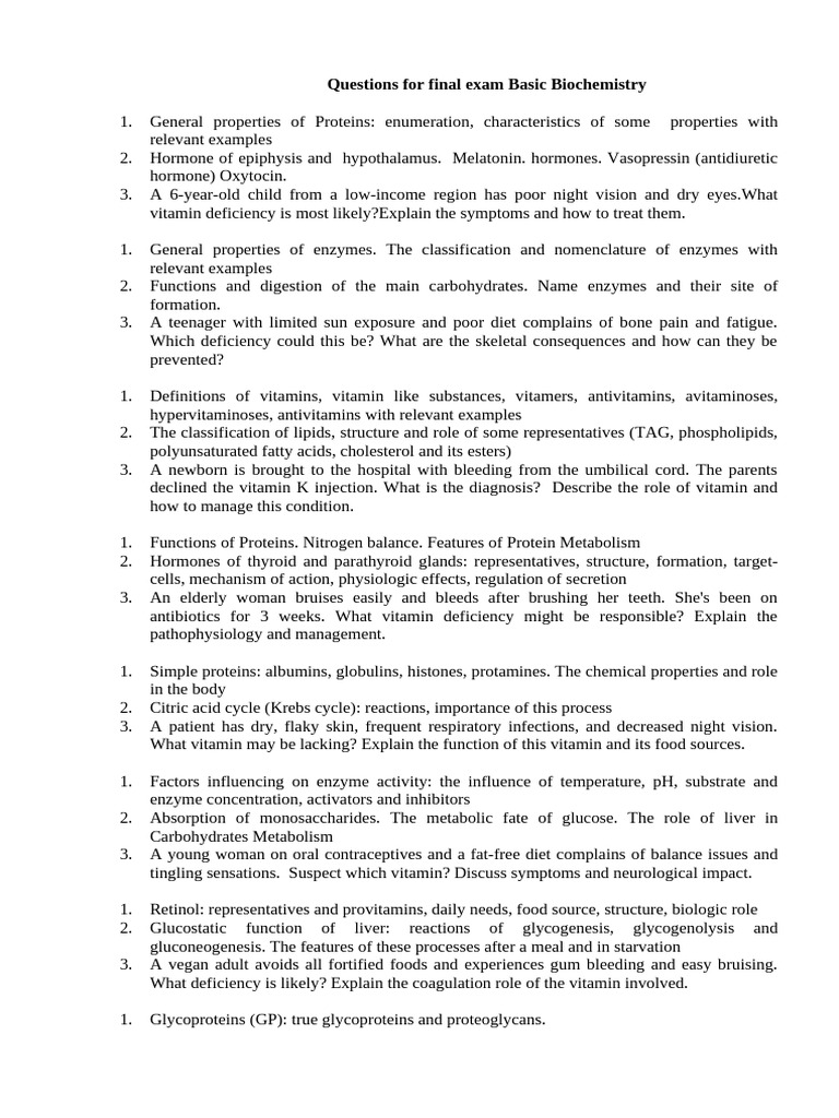 Exam Final Basic Biochemistry Questions For Students | PDF | Metabolism ...