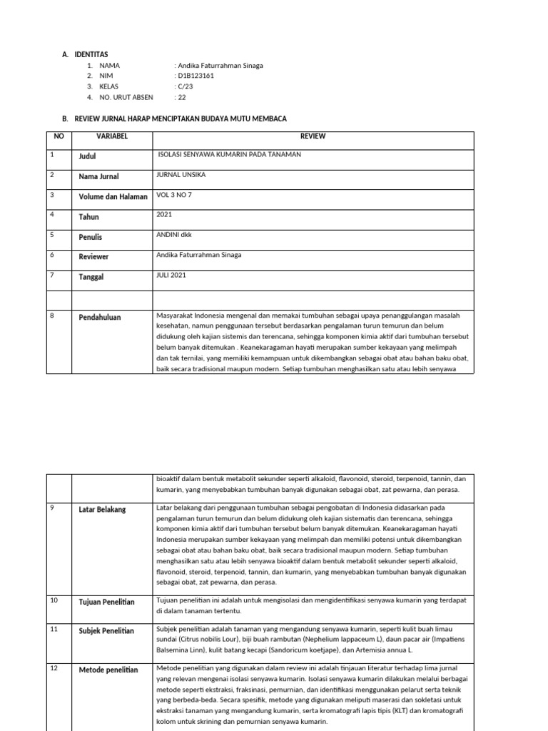 Review Jurnal Isolasi Senyawa Alam | PDF
