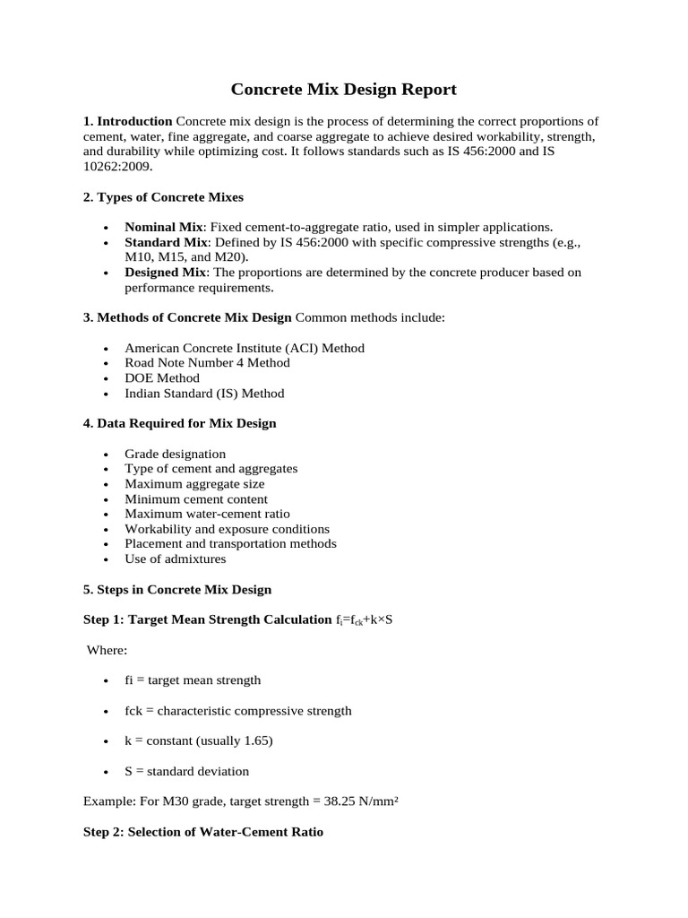 Concrete Mix Design Report | PDF | Concrete | Building Engineering