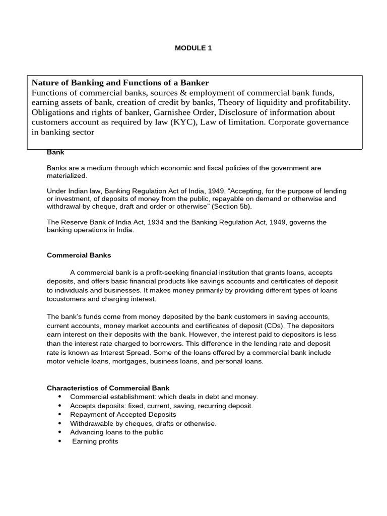 Nature of Banking and Functions of A Banker | PDF | Banks | Finance ...