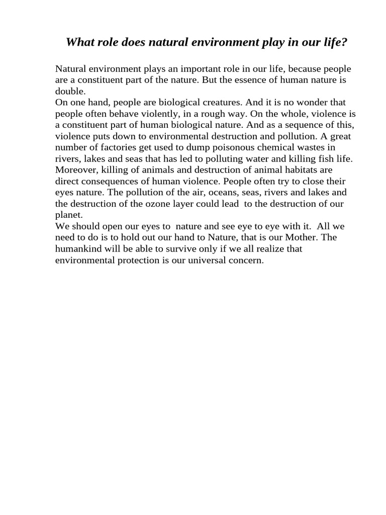 What Role Does Natural Environment Play in Our Life Devcpin | PDF