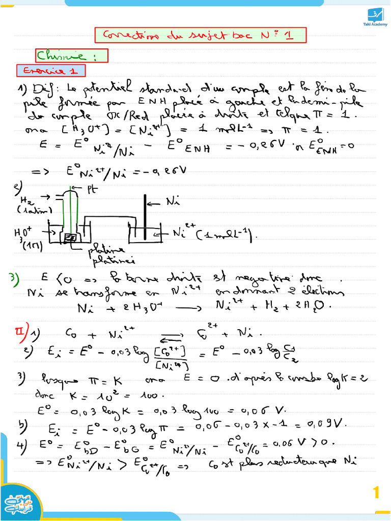 Correction Du Sujet Bac N 1 | PDF
