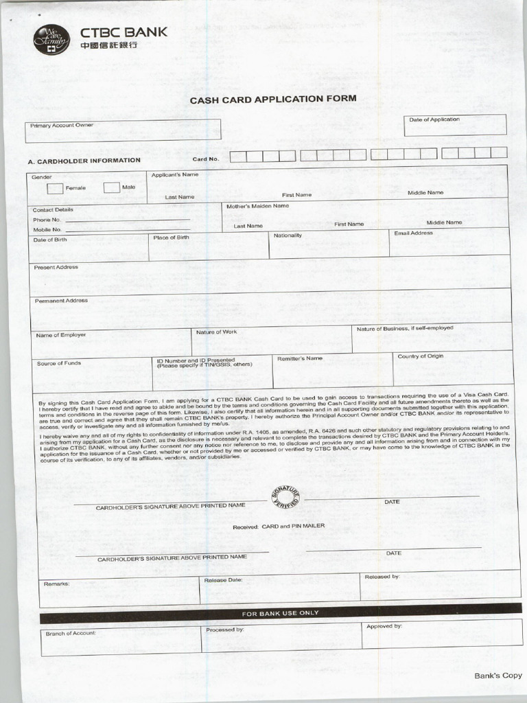 CTBC Form - Front Page | PDF